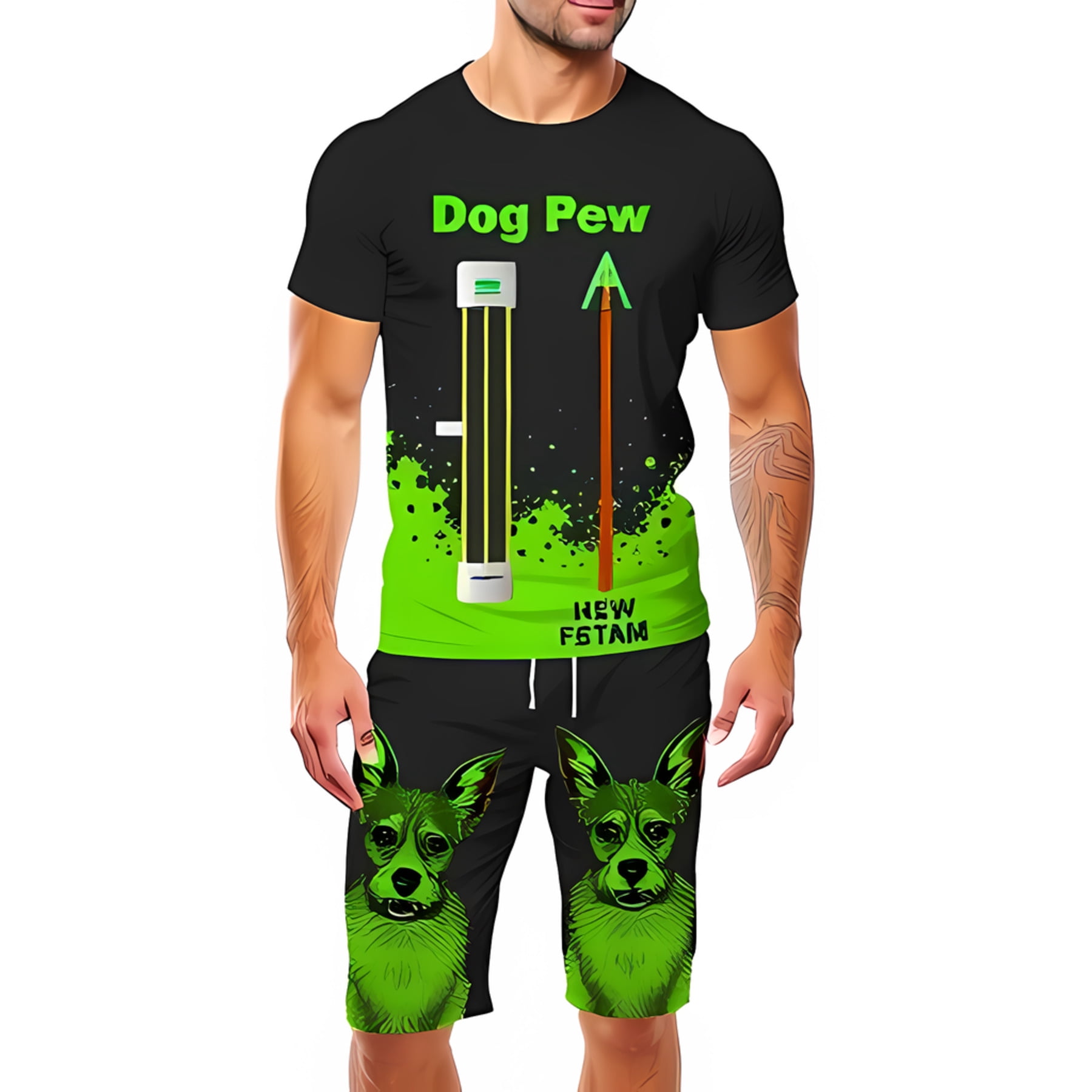 Bold Green Graphic Equalizer T-Shirt & Shorts Set - Fun Dog Print ...