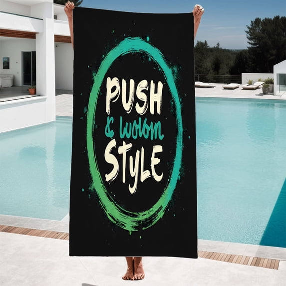 Bold Hand - Drawn ' PUSH & Worn Style ' Design Beach & Pool Towel ...