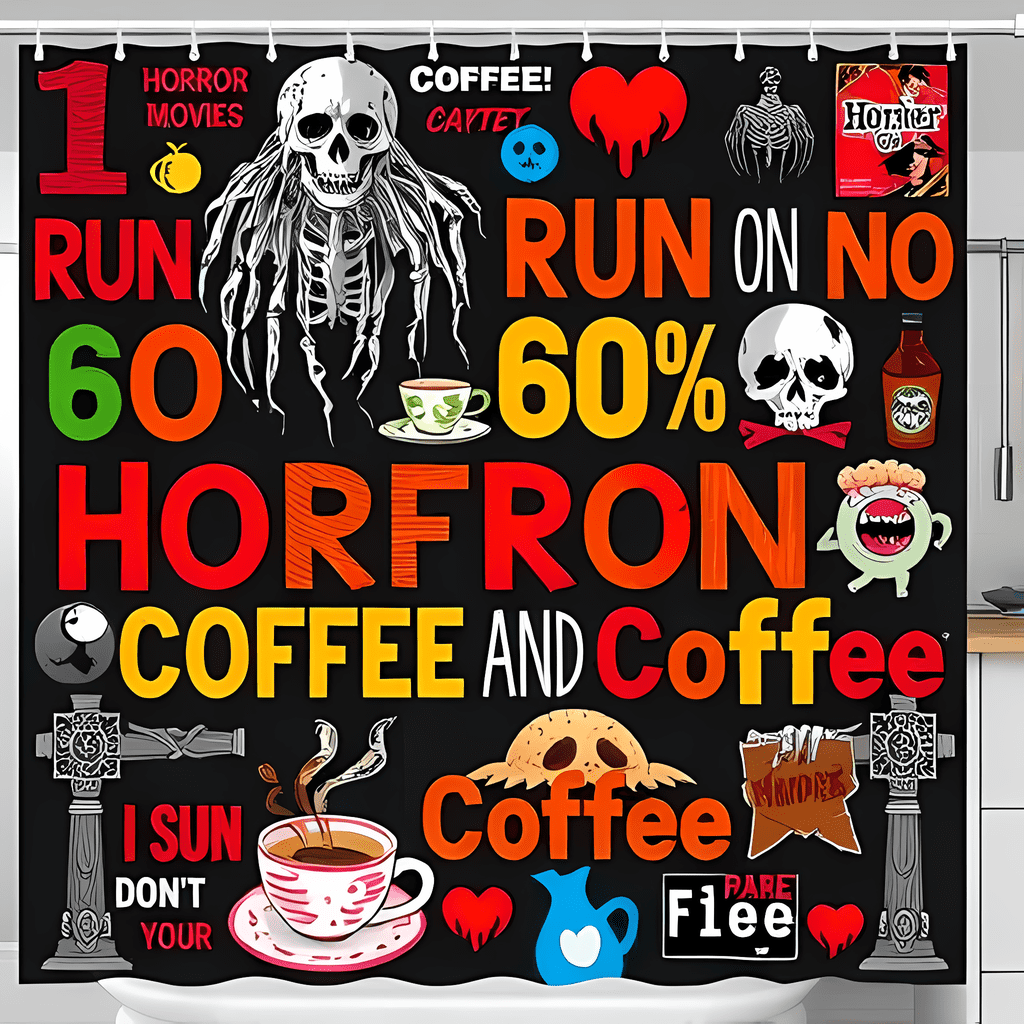 Bold Horror Coffee Shower Curtain - Fun & Whimsical Design with Skulls ...