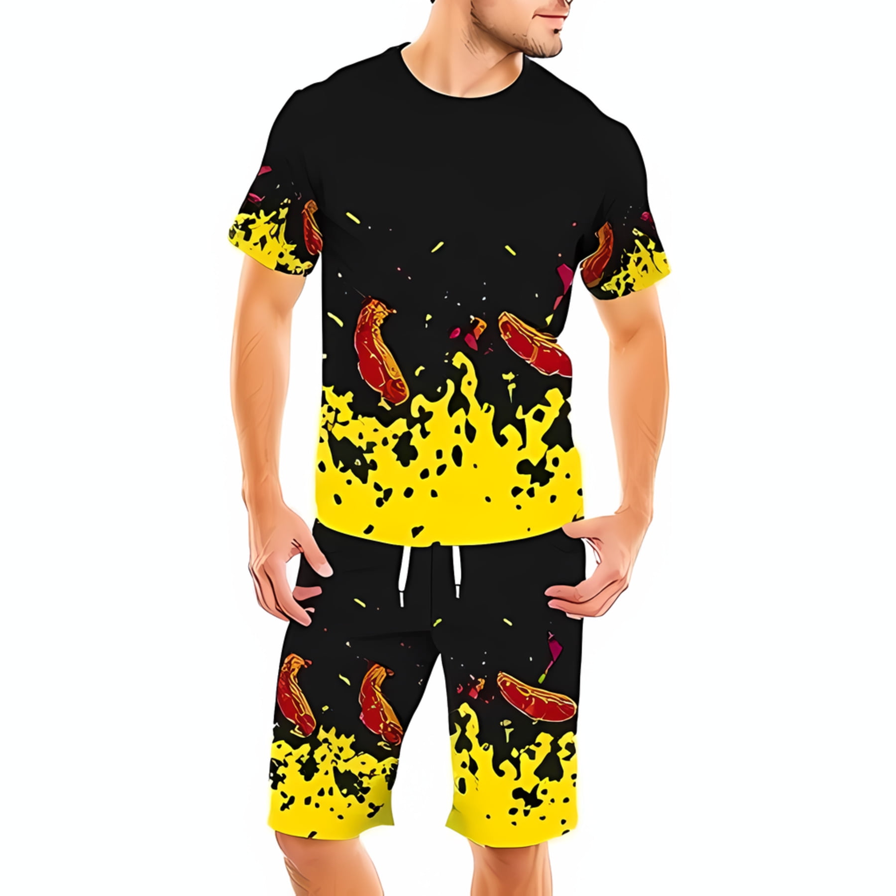 Bold Hot Dog Graphic Tee and Matching Shorts Set - Fun Yellow and Black ...