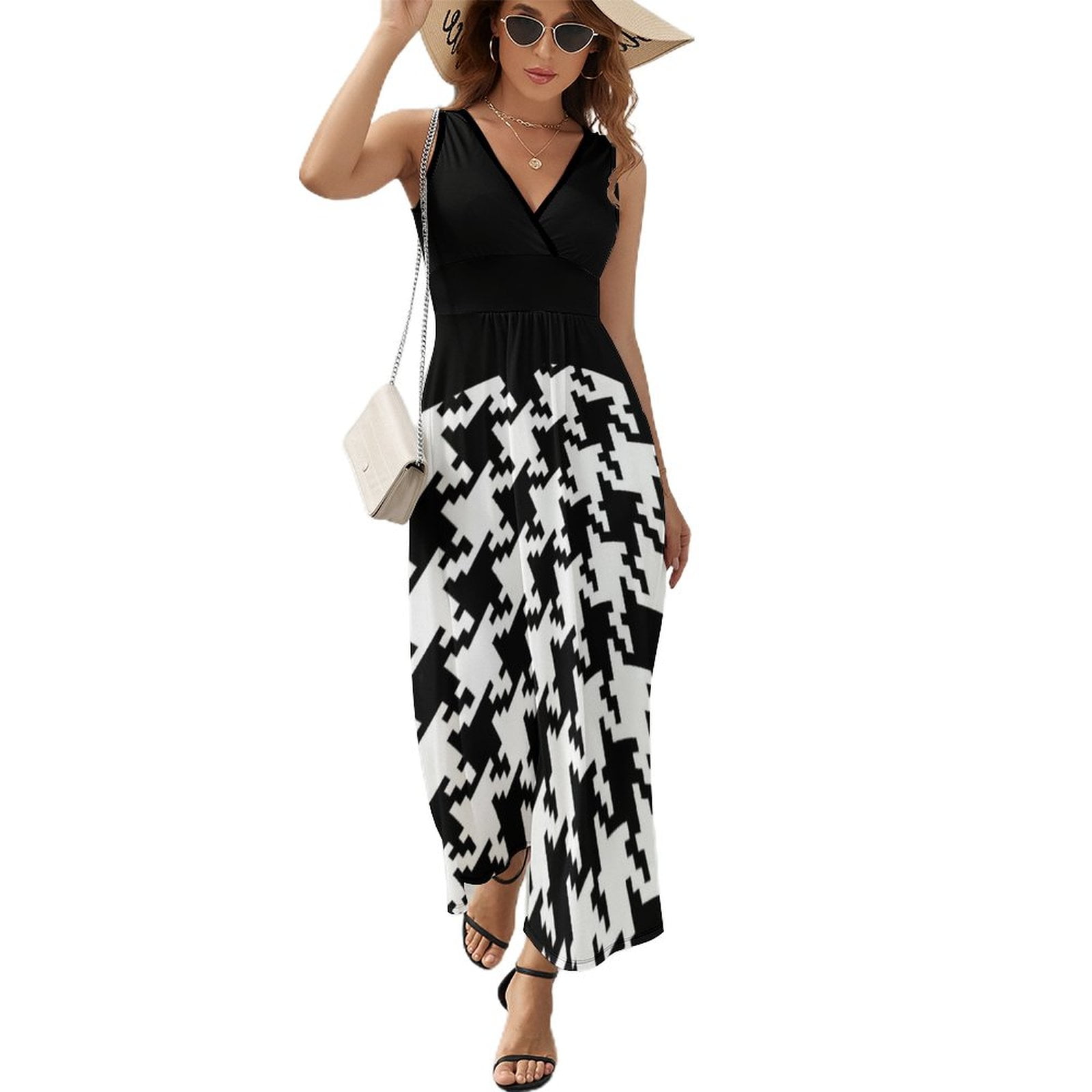 Bold Houndstooth Pied de Poule Pattern Sleeveless Dress sexy dress for women long sleeve dresses ...