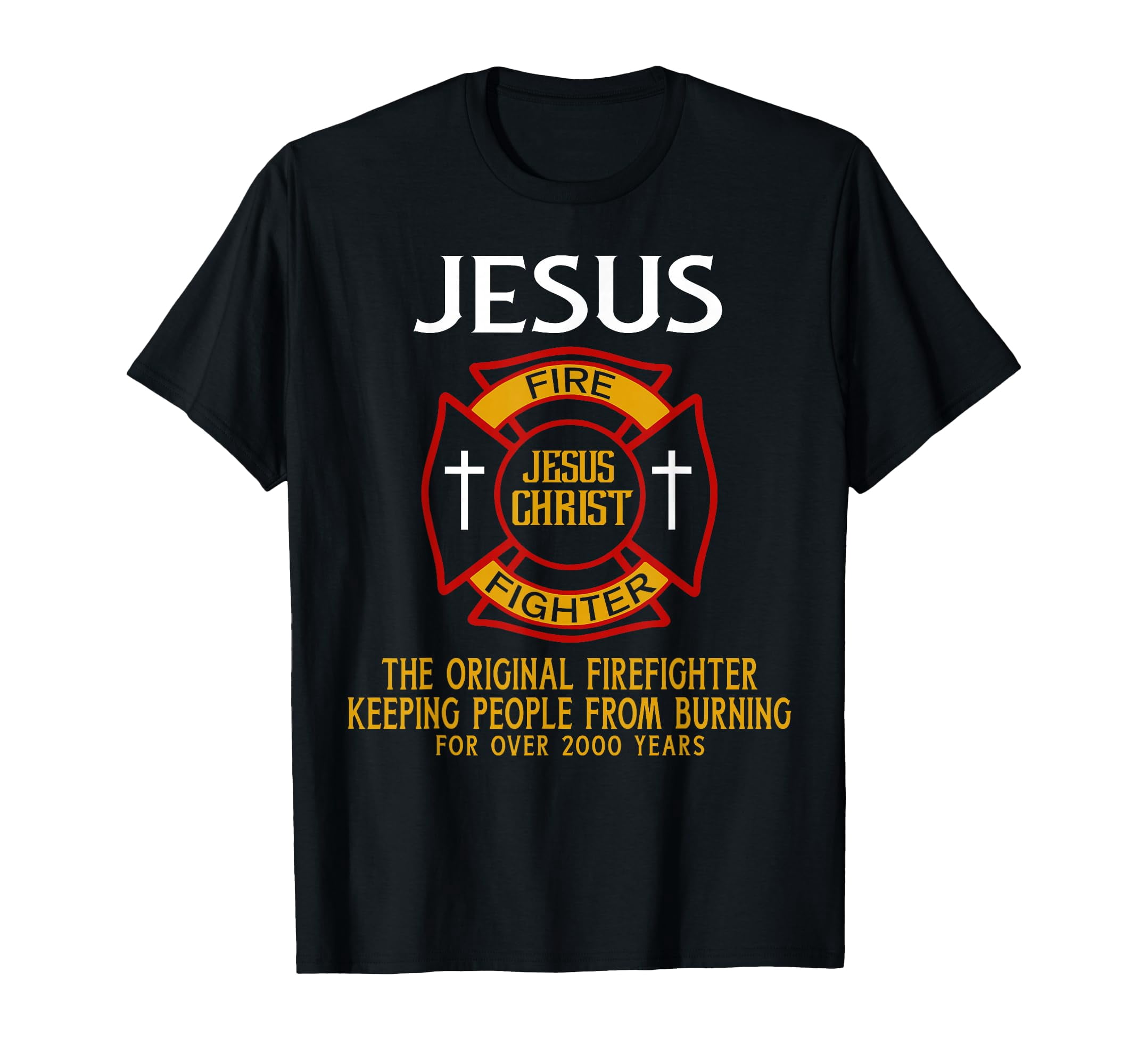 Bold Jesus Firefighter Emblem T-Shirt for Spiritual Inspiration and ...