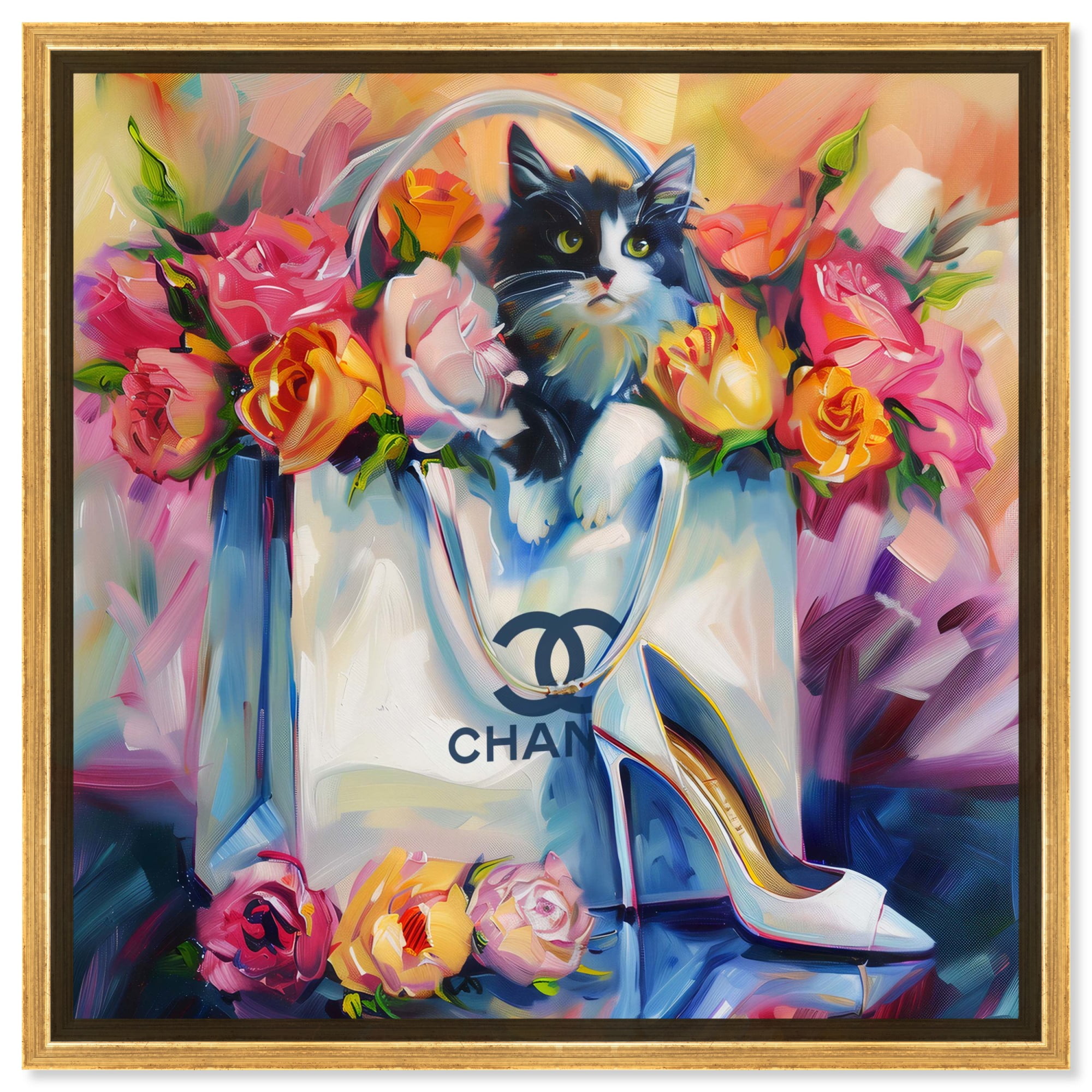 Bold Kitty Shopping Bag Canvas Glam Art Prints by Art Remedy, Gold ...