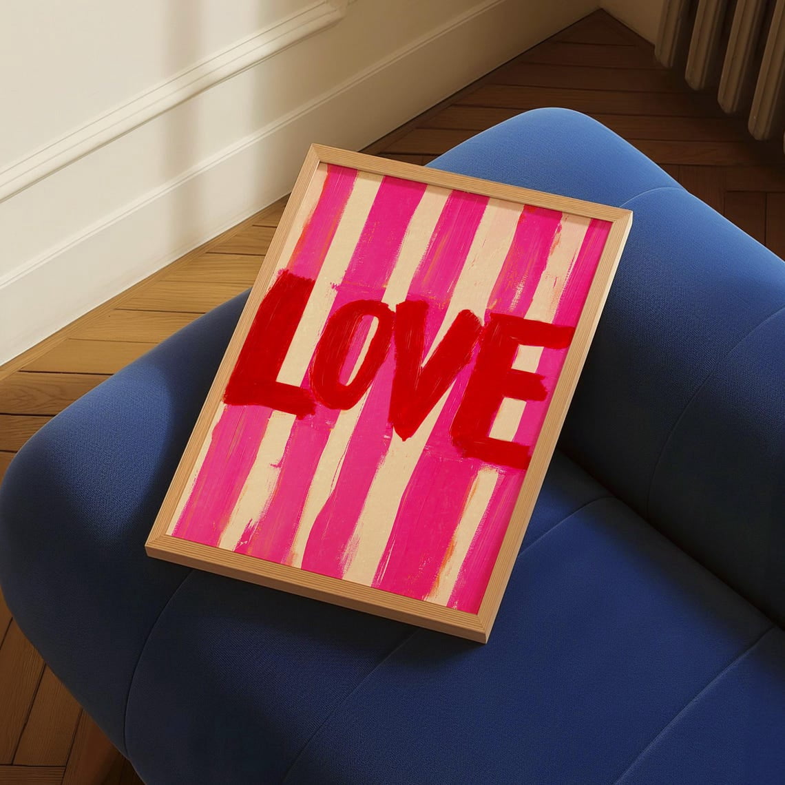 Bold LOVE Graphic Typography Pink Striped Wall Art Retro Statement ...