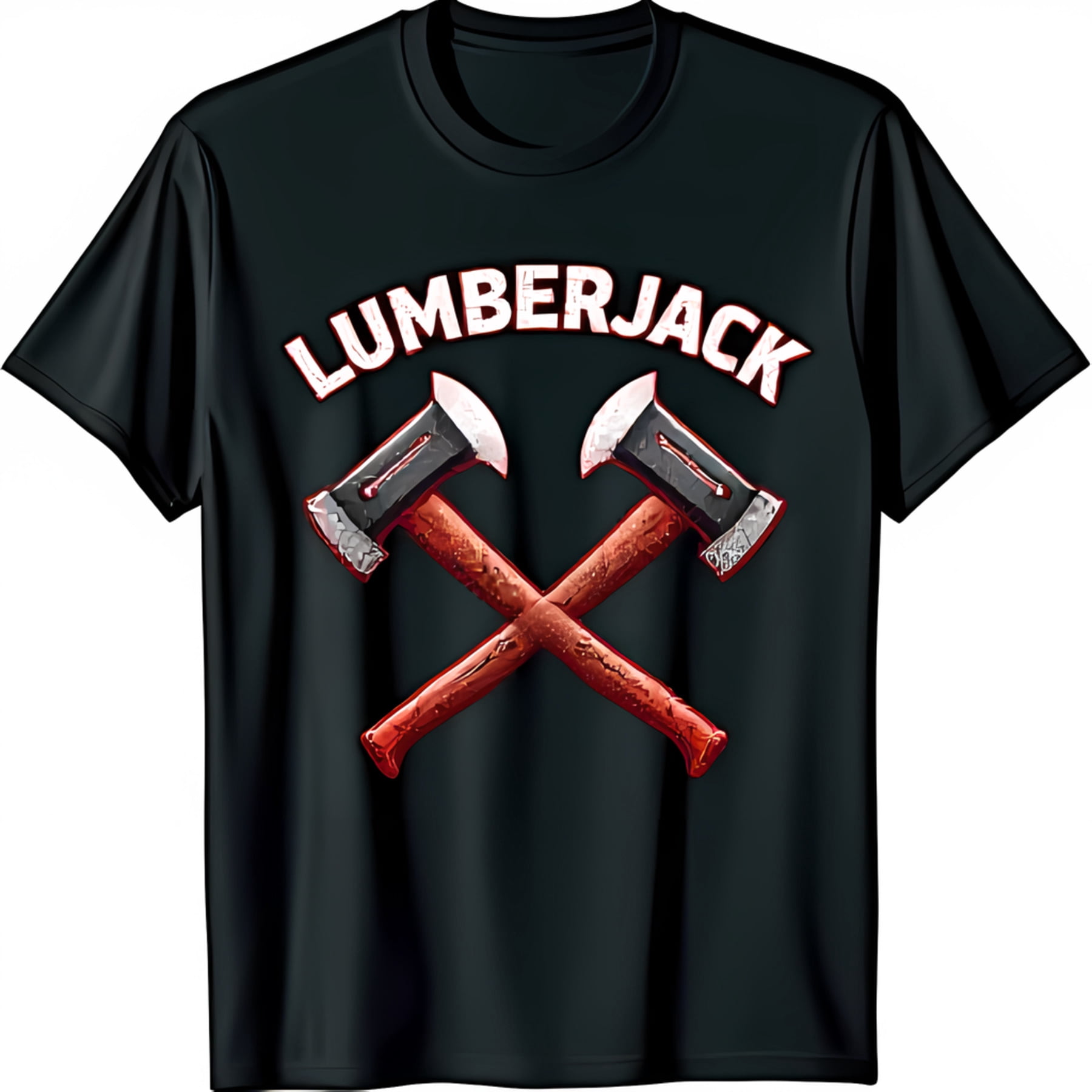 Bold LUMBERJACK Graphic Black T-Shirt with Crossed Red Axes Design ...