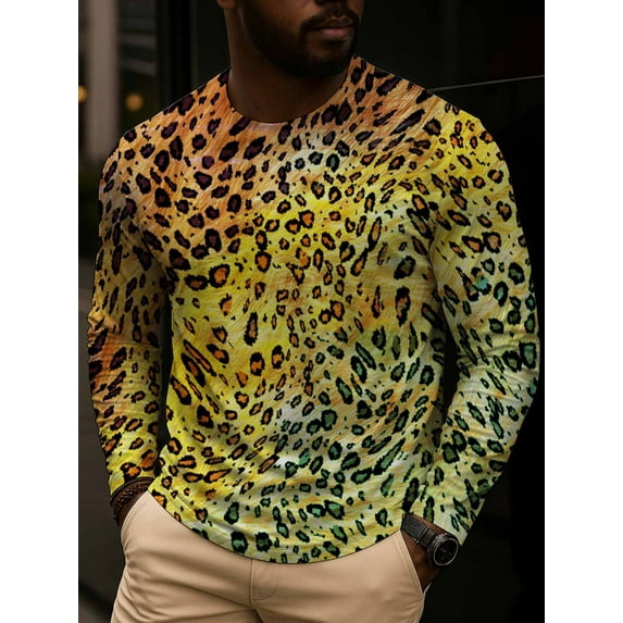 Bold Leopard Print T-Shirt Long-sleeved camouflage digital 3d men ...