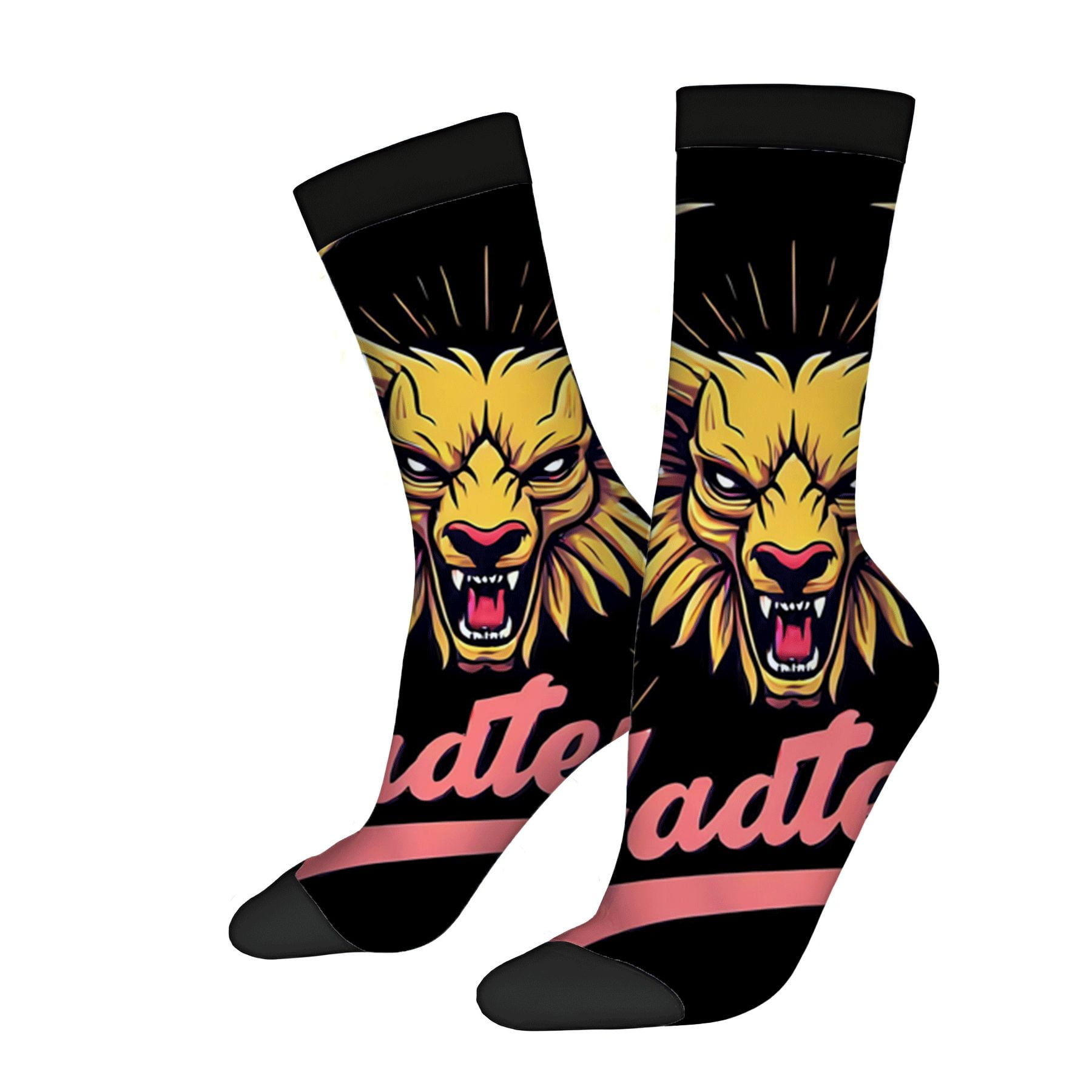 Bold Lion Face Design Socks - 2 Pairs of Unisex Trendy Socks with ...