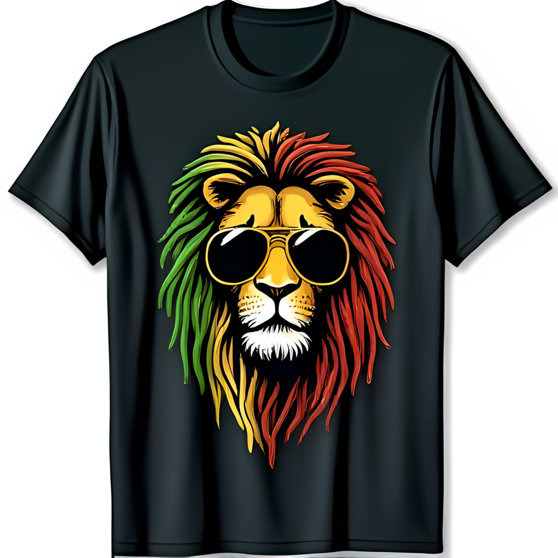 Bold Lion with Dreadlocks & Sunglasses Rastafarian Colors Graphic Tee ...