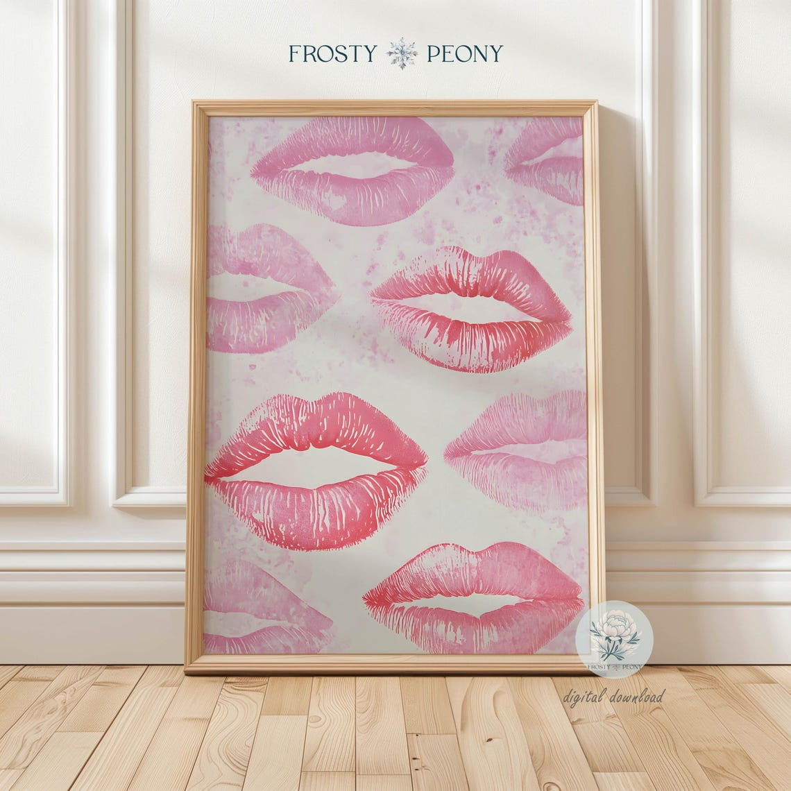Bold Lipstick Kiss Design Art Print, Glamorous Playful Pop Art Wall ...