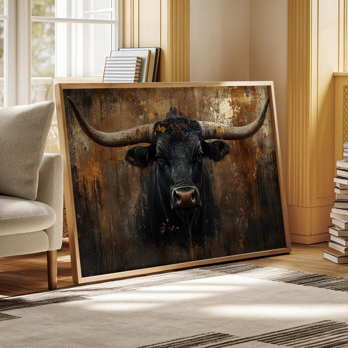 Bold Longhorn Bull Art Print – Western Ranch Wall Decor, Rustic Cowboy ...