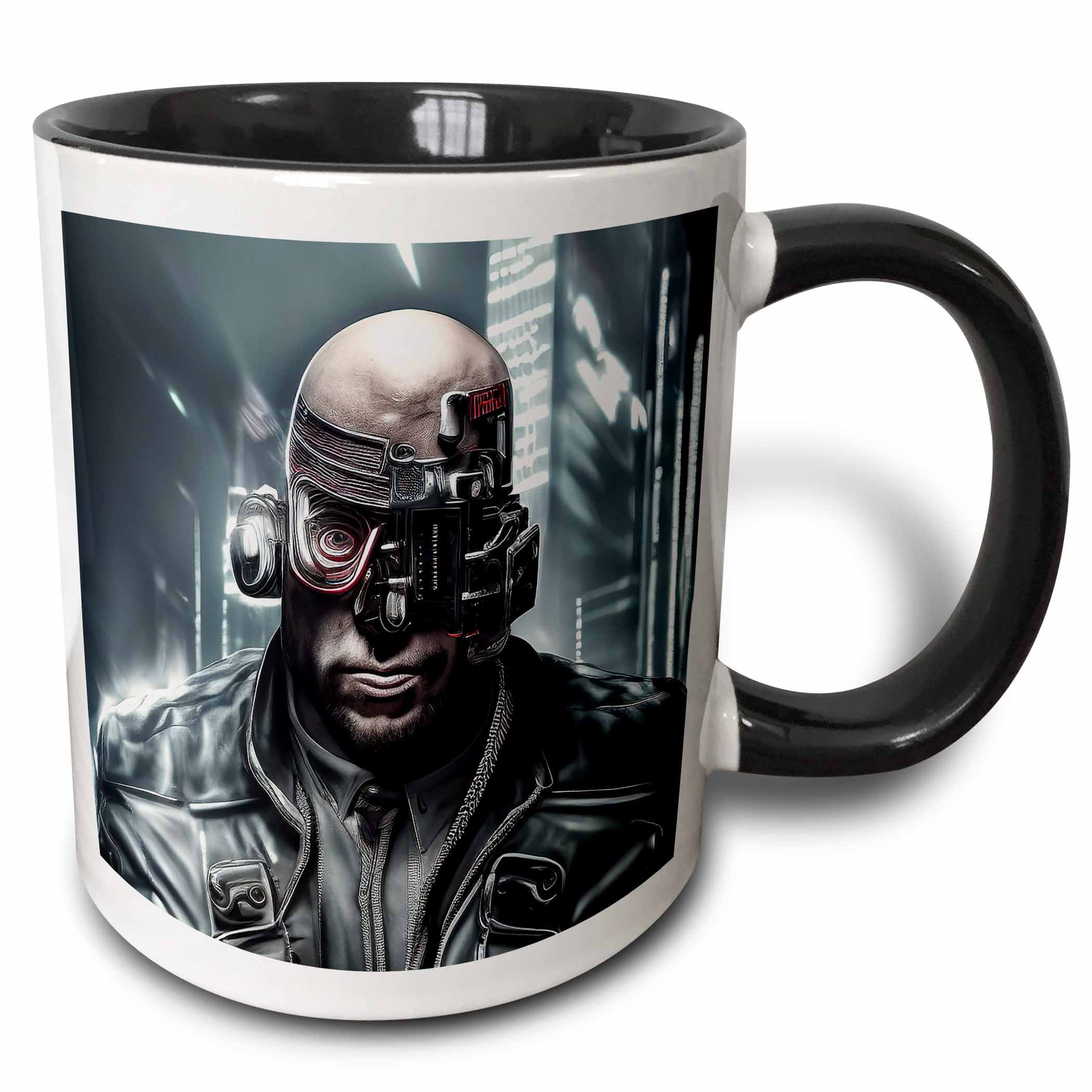 3drose, Bold Man Cyberpunk Cyborg. Head Gadgets, Leather Jacket, Night ...