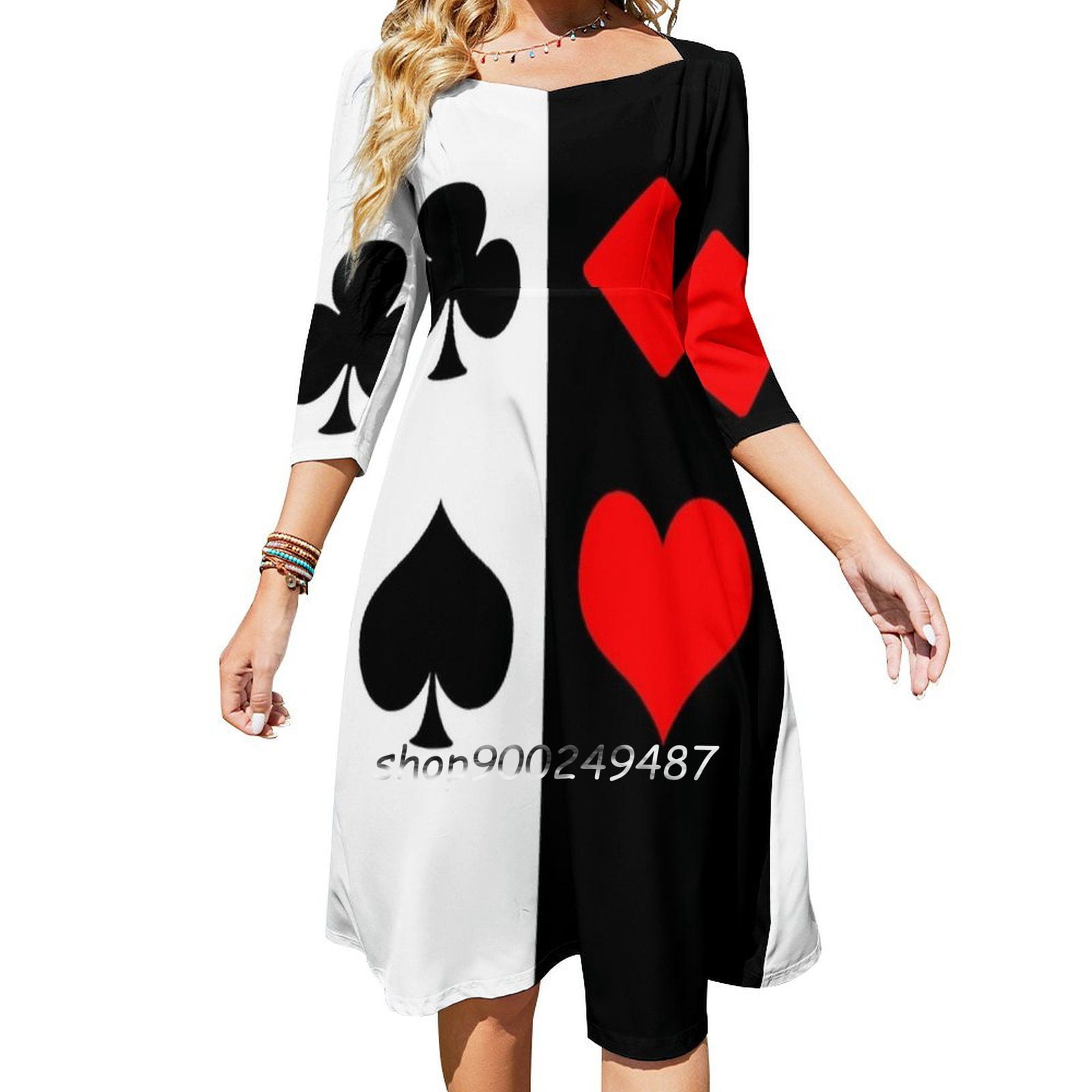 Bold Mod Design Of The Four Card Suits Square Neck Dress Cute Loose ...