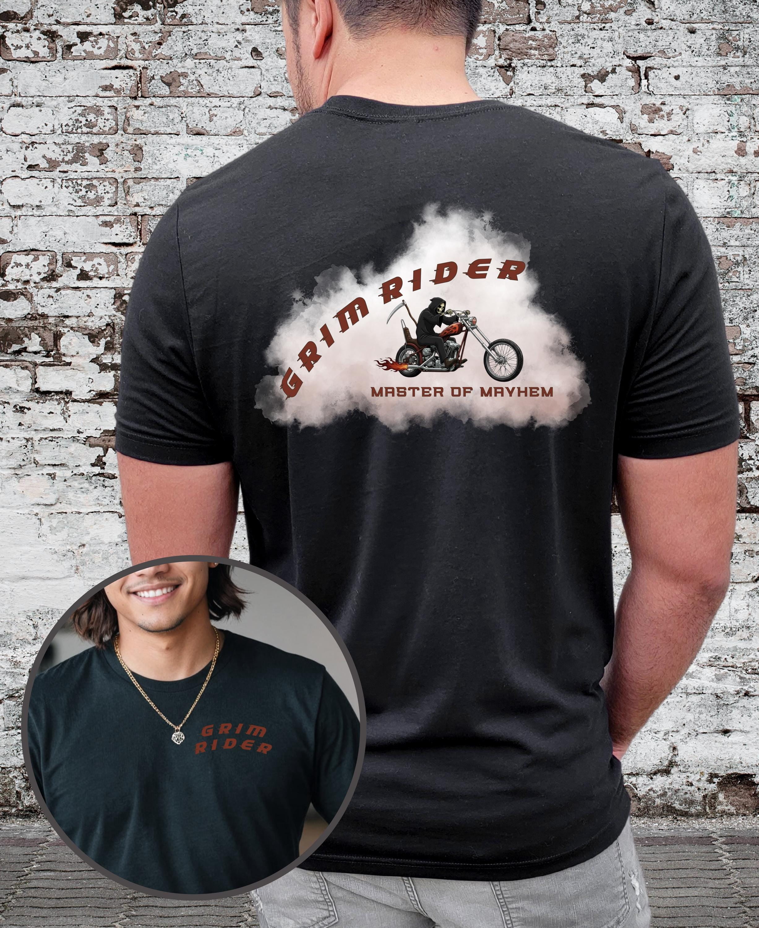 Bold Motorcycle Graphic Comfort Colors T-Shirt for Riders - Grim Rider ...