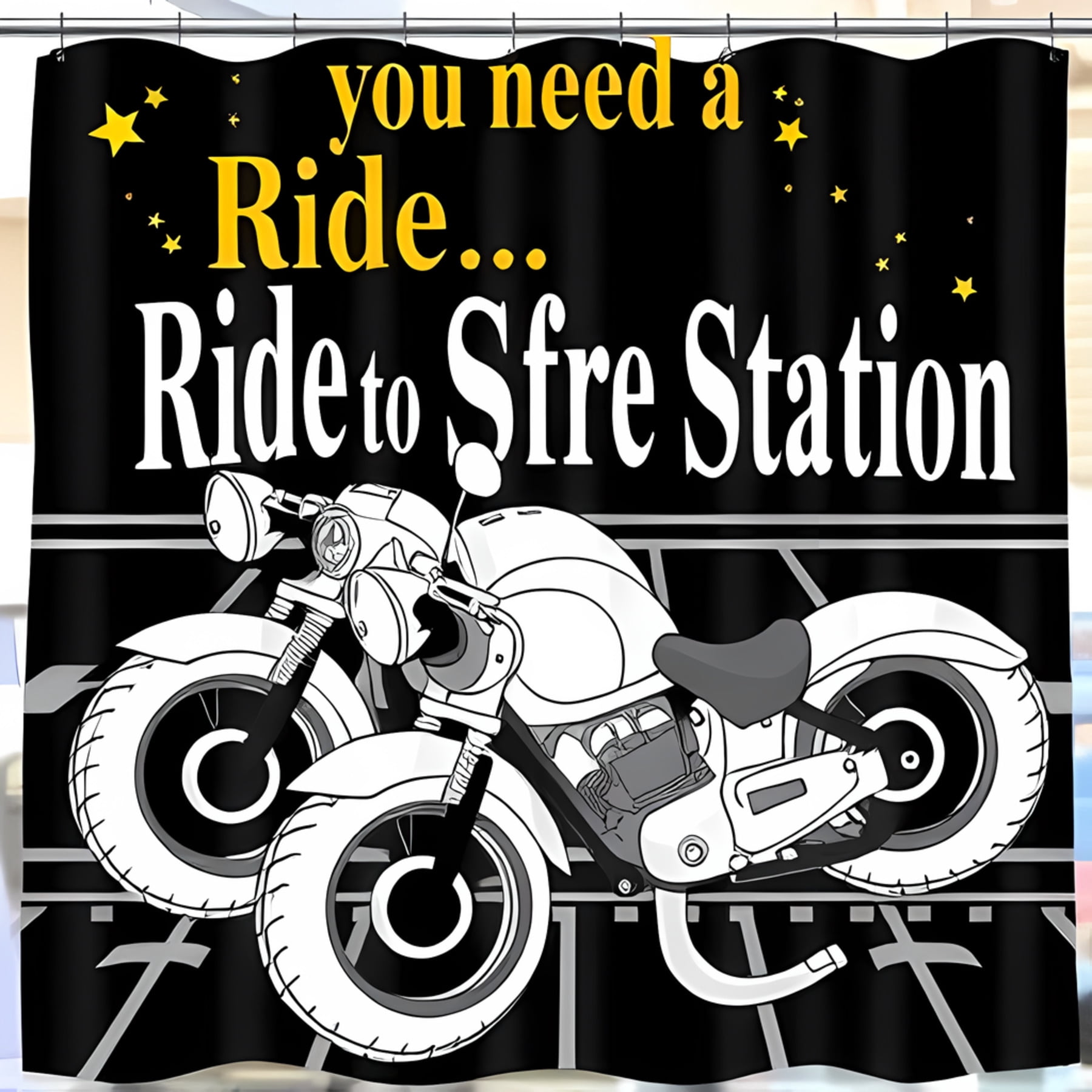 Bold Motorcycle Graphic Shower Curtain with Whimsical Design and ...