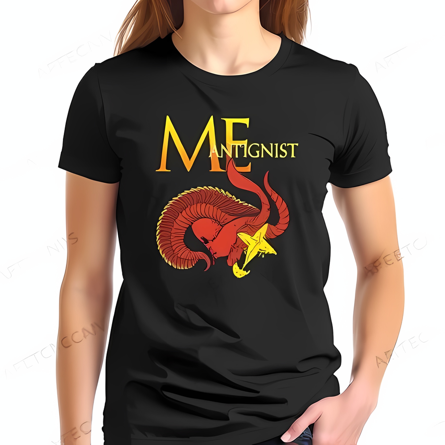 Bold Mythical Creature T-Shirt - Goat Design with Yellow Star & "ME ...