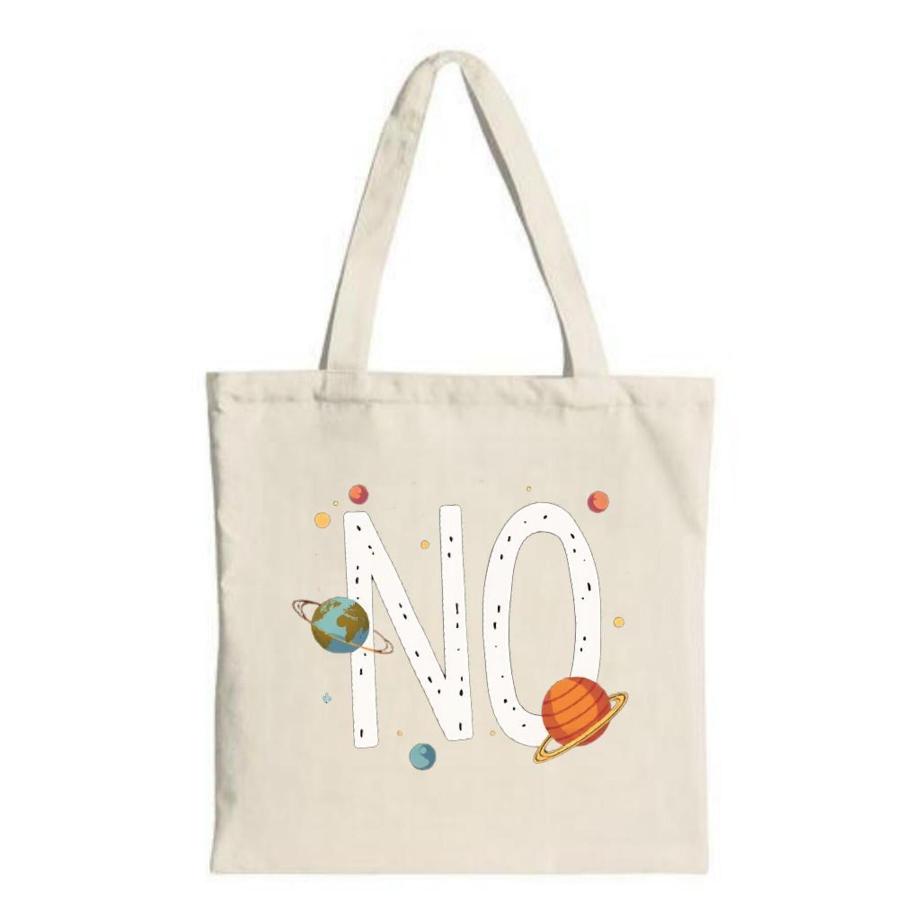Bold ' NO ' Canvas Tote Bag with Planet and Star Design - Earth & Print ...