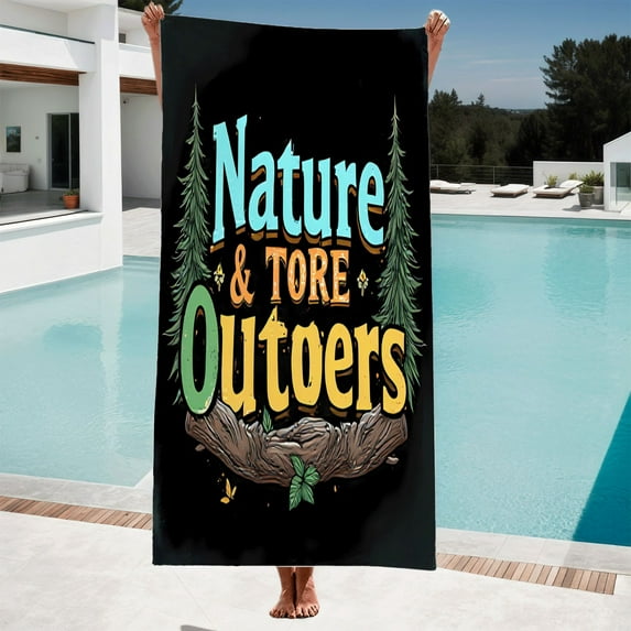 Bold Nature-Inspired Beach Towel with Teal and Orange Gradient Text ...
