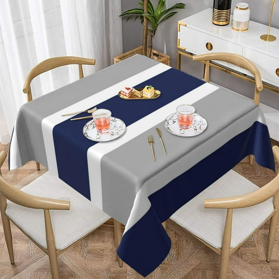 Bold Navy Blue and Gray Stripes Design Soft Tablecloth Square Dinng ...