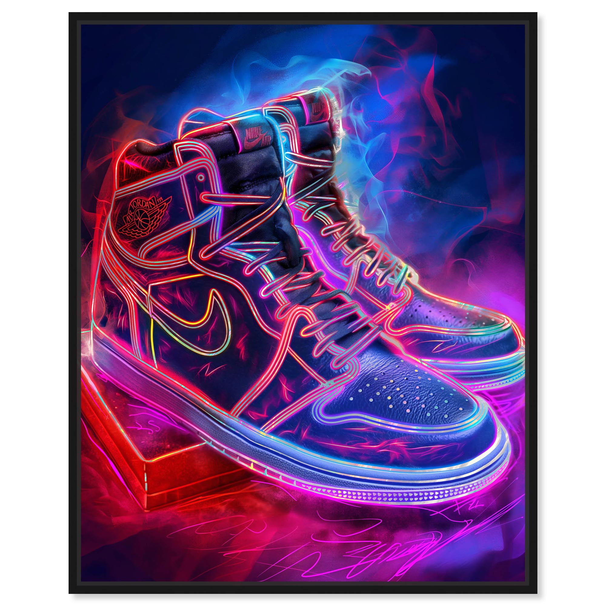 Bold Neon Glow Sneakers Canvas Neon Sneaker Art by Art Remedy, Black ...