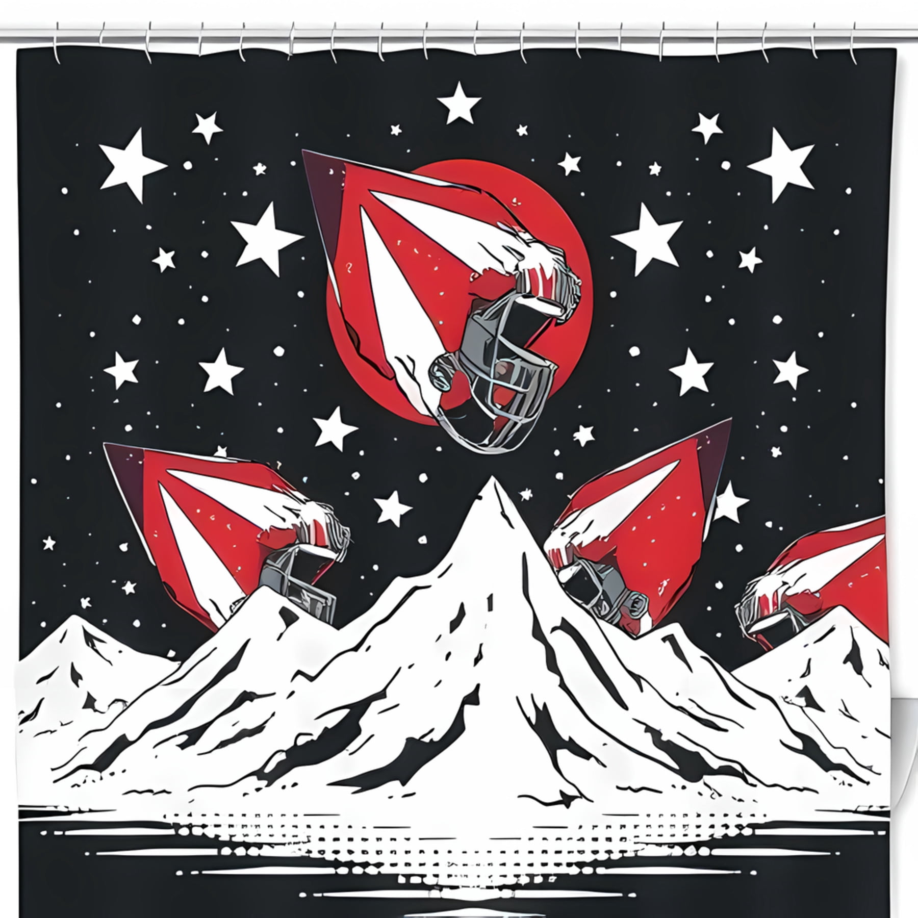 Bold Nighttime Football Shower Curtain with & Mountain Scene Graphic ...