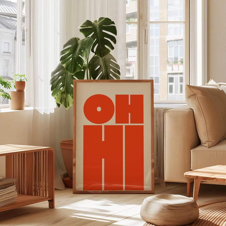 Bold "OH HI" Typography Fine Art Print – Trendy Retro Modern Wall Art ...