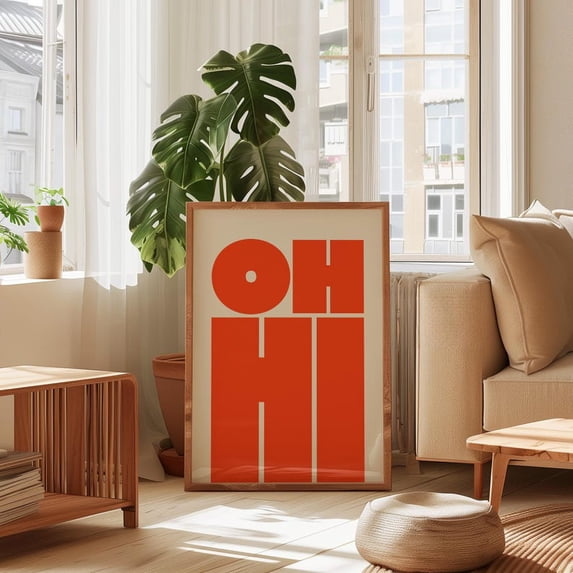 Bold "OH HI" Typography Fine Art Print – Trendy Retro Modern Wall Art ...