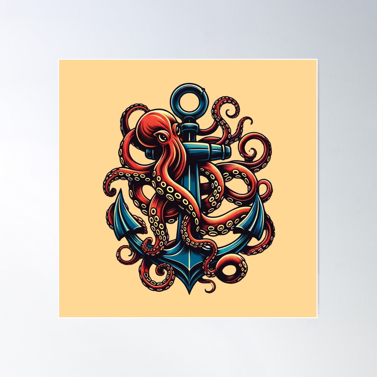 Bold Octopus And Anchor Tattoo Poster Wall Art, Modern Wall Decor For ...