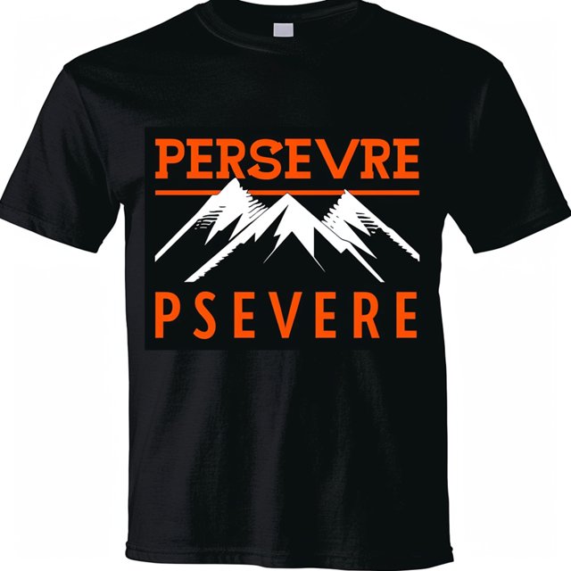 Bold Orange PERSEVERE Block Letters Mountain Black T Shirt - Walmart.com