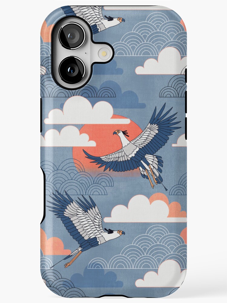 Bold Oriental Secretary Birds Pastel Skies Art For iPhone 11-17 Pro Max ...