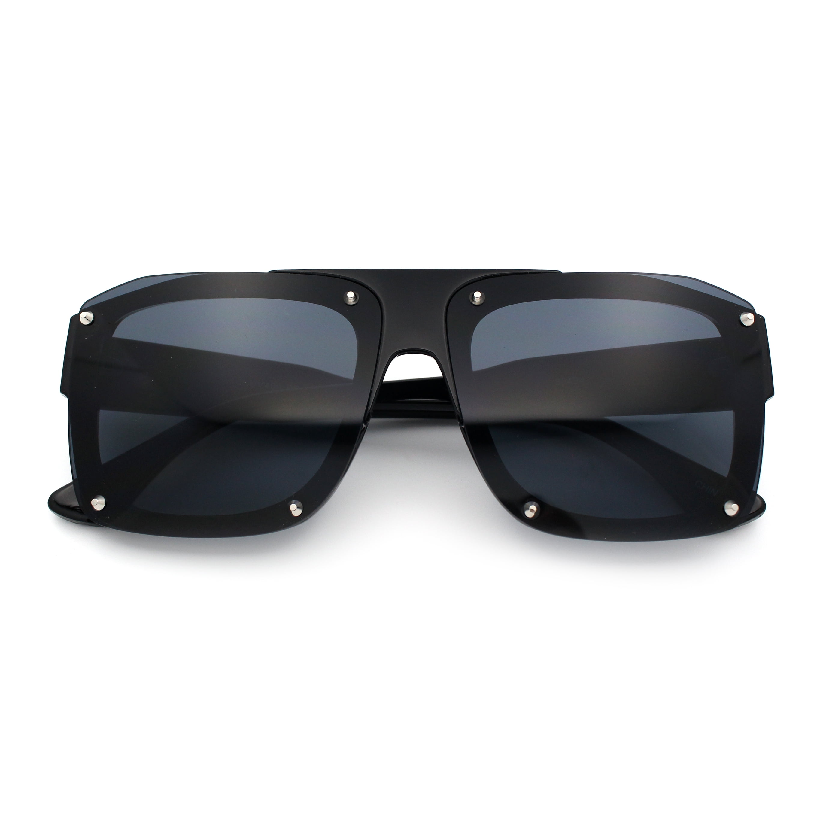 Bold Oversized Metal Thorn Stud Rectangular Plastic Mobster Sunglasses ...