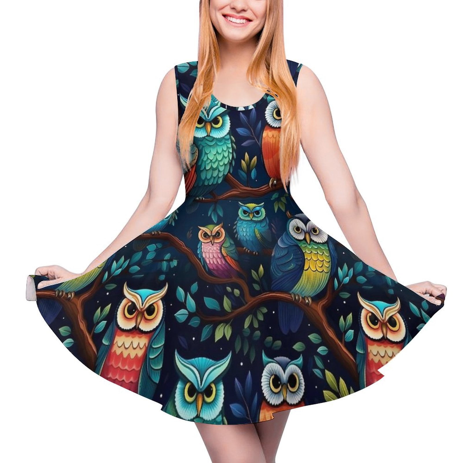 Bold Owl Dress Abstract Animal Night Club Dresses Sleeveless Aesthetic ...