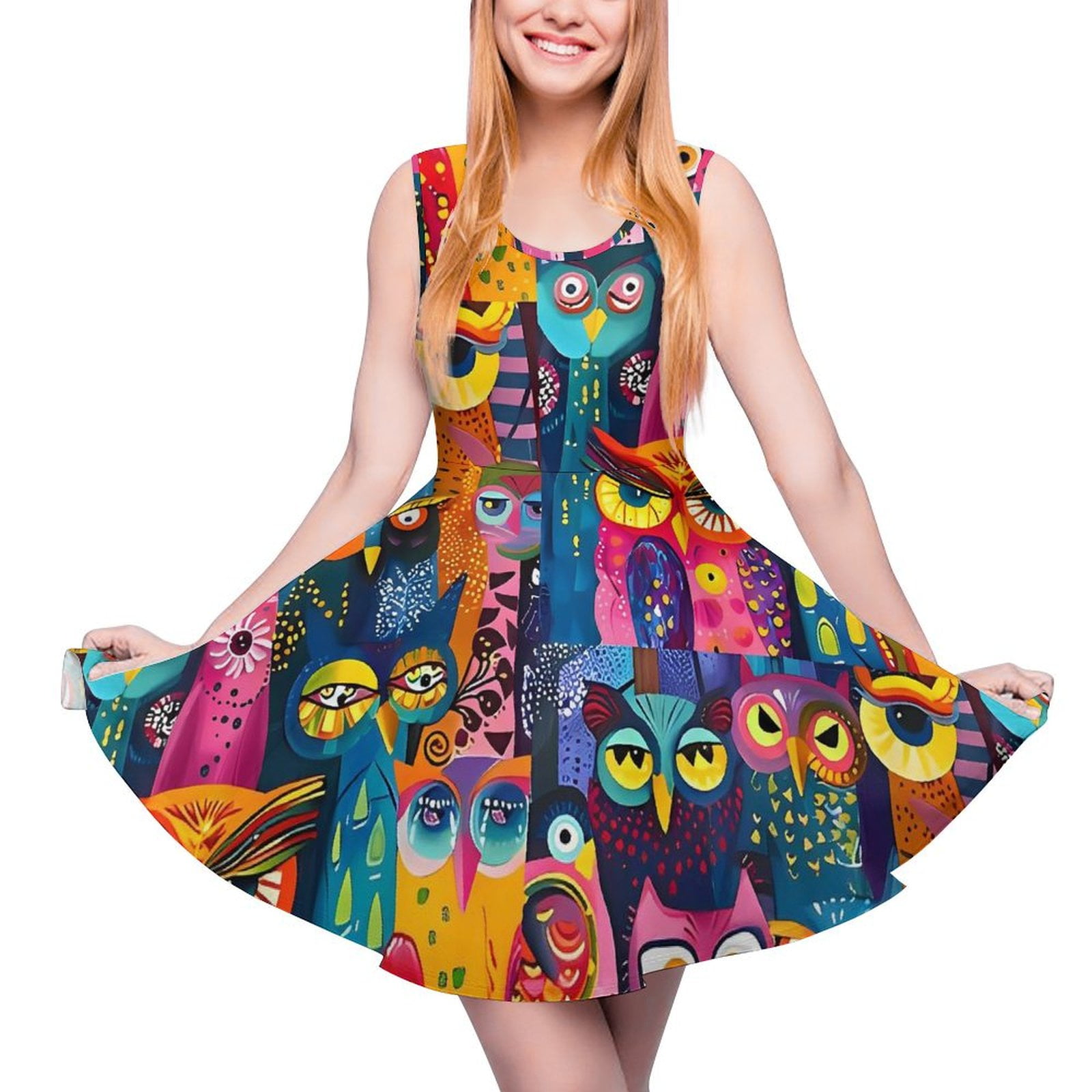 Bold Owl Dress Abstract Animal Night Club Dresses Sleeveless Aesthetic ...