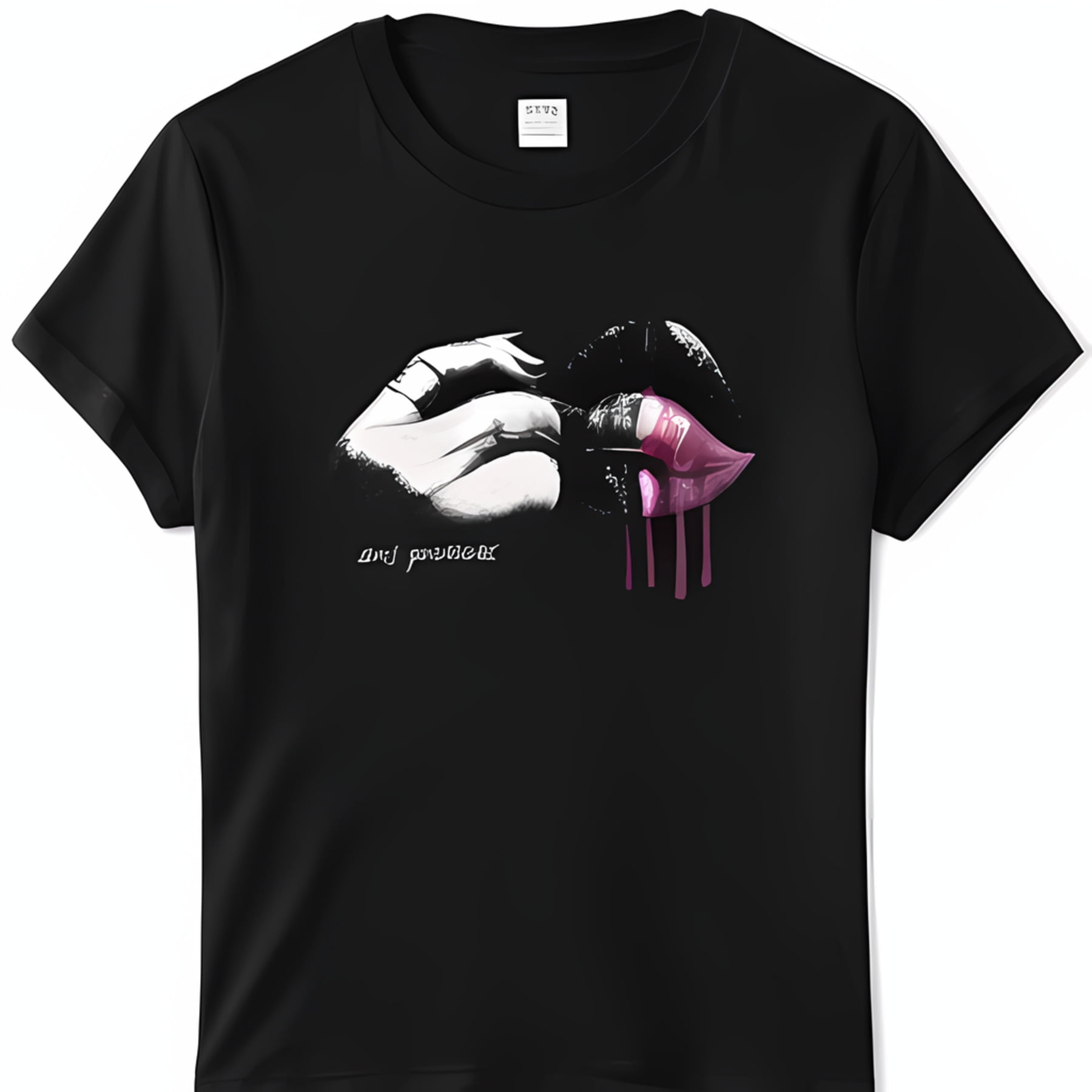Bold 'Passion' Comic Letters & Anime Lips Graphic Black T-Shirt Unique ...