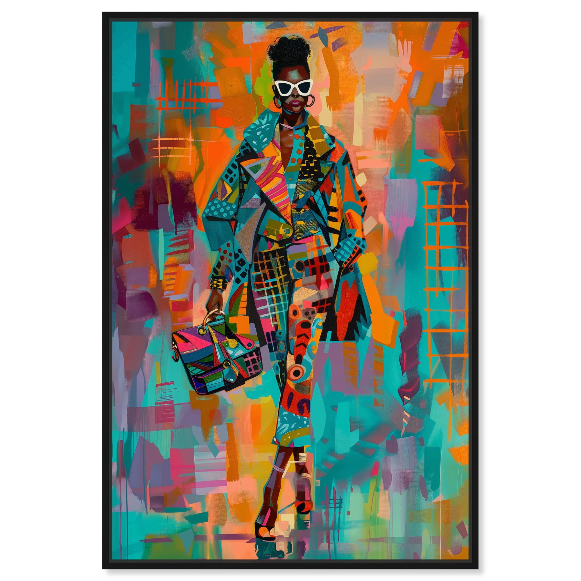 Bold Patchwork Style Canvas Glam Art by Art Remedy, Black Frame, 24 x 36 - Walmart.com