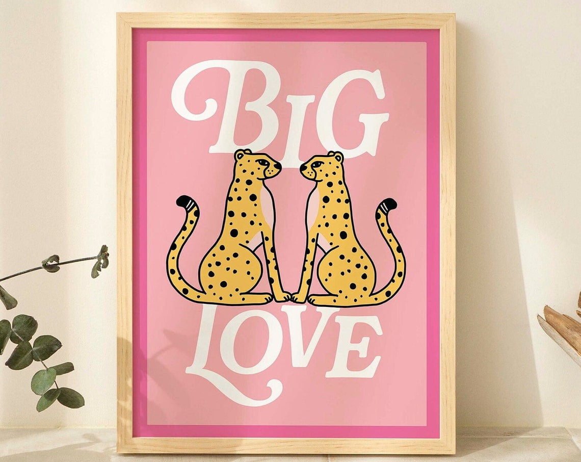 Bold Pink Cheetah Poster, Large Maximalist Wall Art, Big Love Quote ...