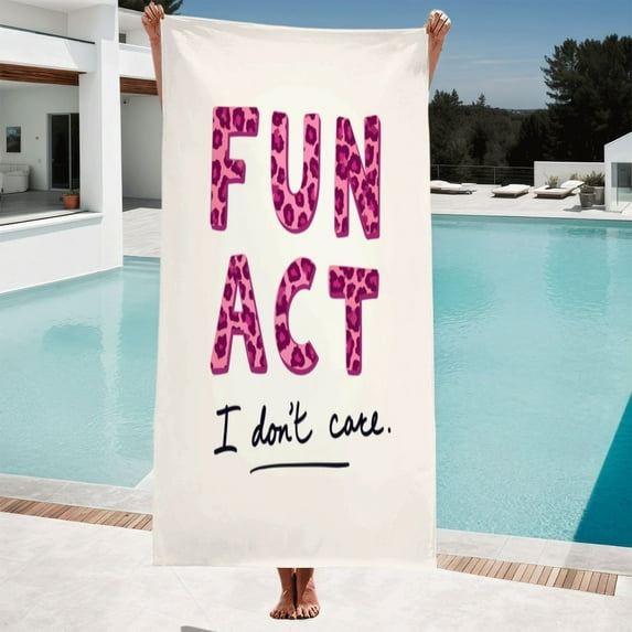 Bold Pink Print Beach Towel - Fun Design with Cursive ' I Don ' t Care ...