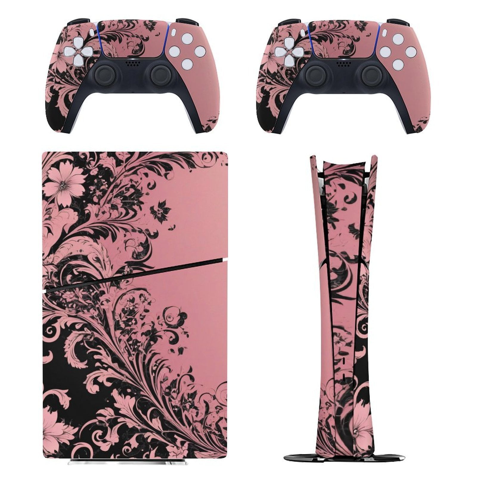 Bold Pink Swirl Floral Console Skin Bundle for PS5 Pro Slim Disc ...