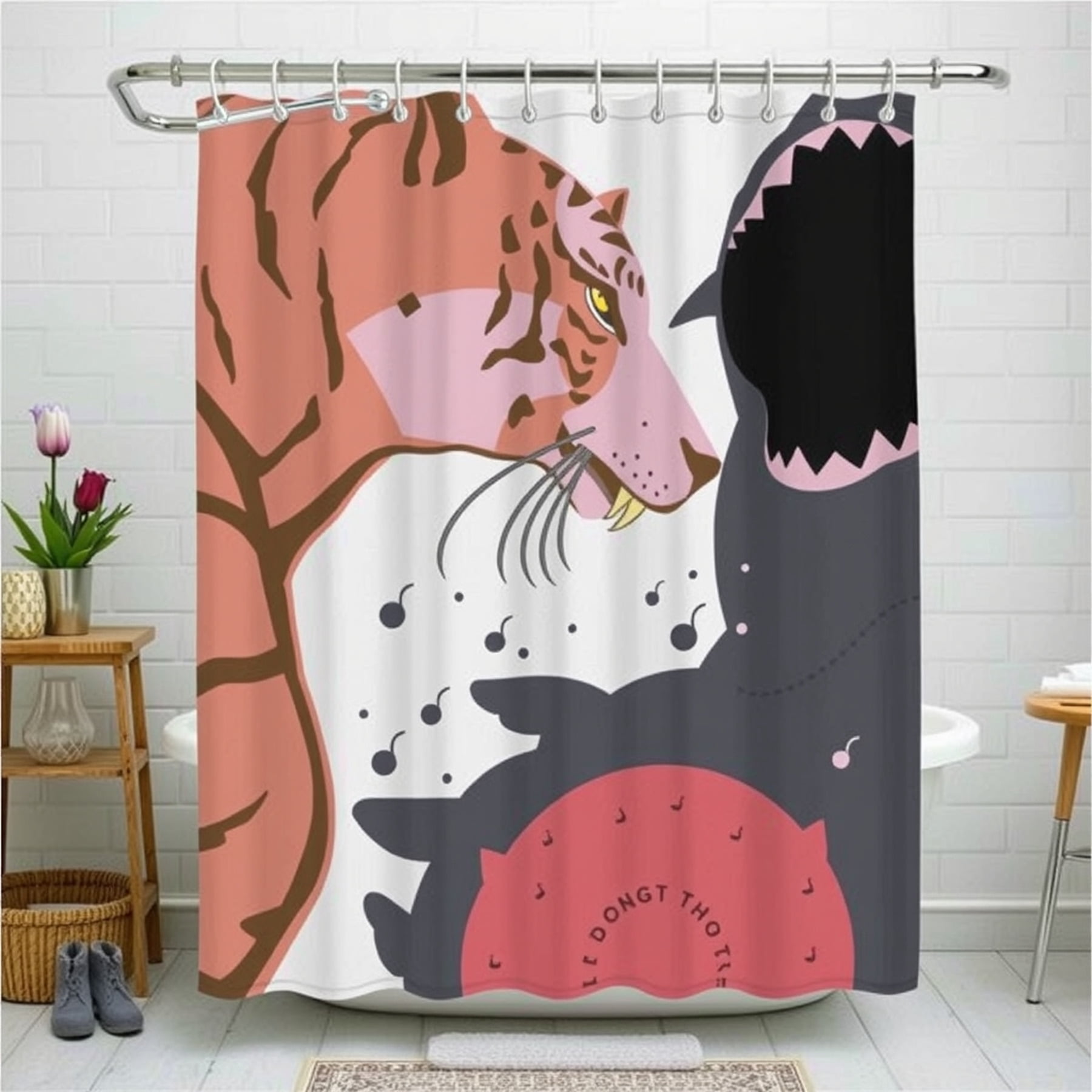 Bold Pink Tiger Shower Curtain with Black Creature Unique Design ...