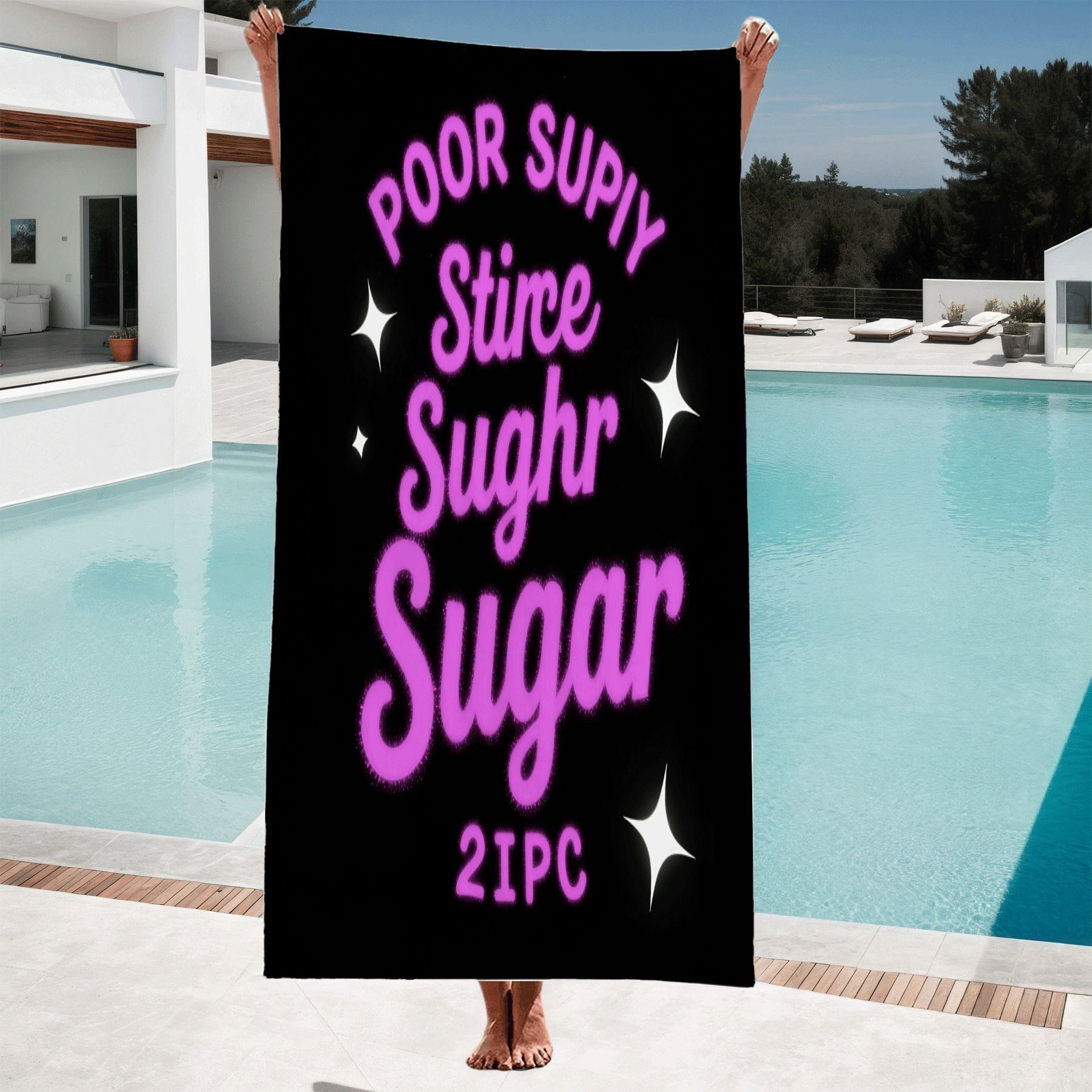 Bold Pink & White " POOR SUPPLY " Design Beach Towel - Festive Stars ...