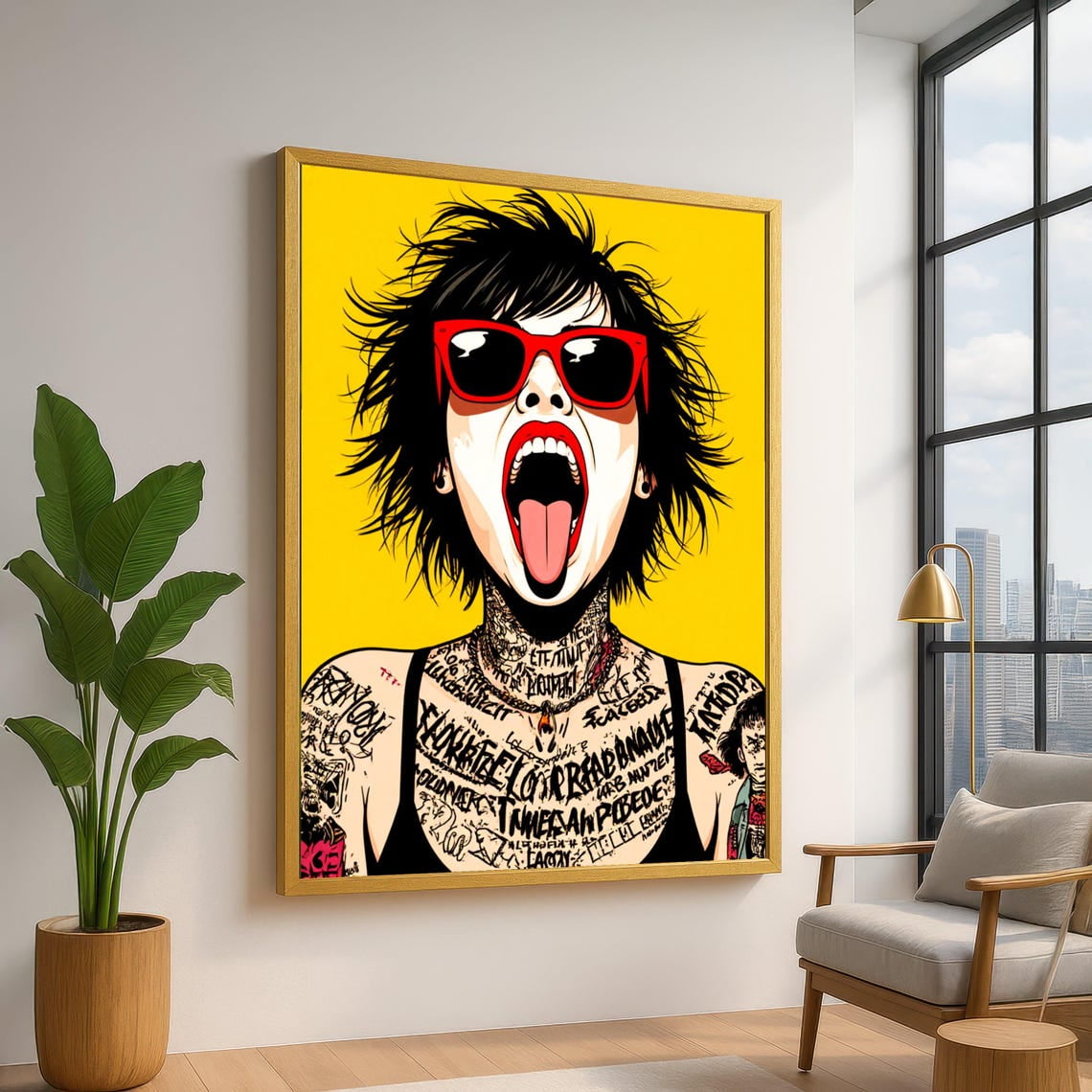 Bold Punk Girl Pop Art Canvas, Red Sunglasses Wall Art, Tattoo Script ...