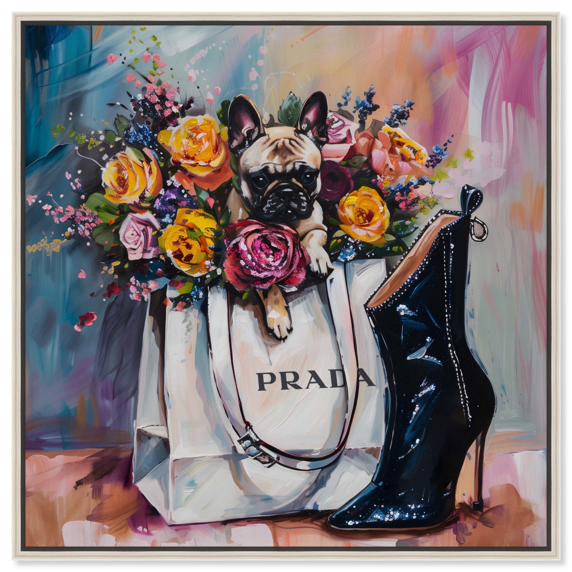 Bold Puppy Shopping Bag Canvas Glam Art Prints by Art Remedy, Silver Frame, 40" x 40" - Walmart.com