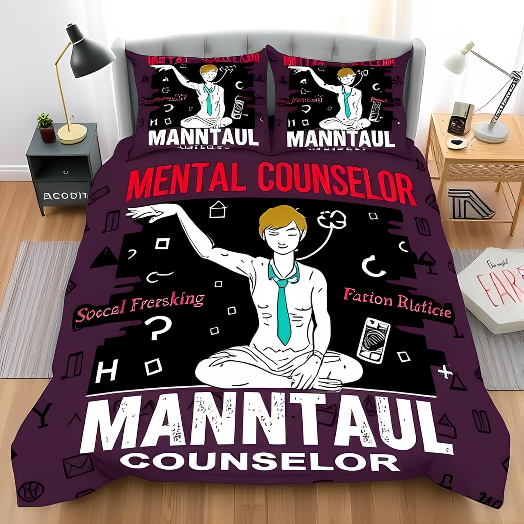 Bold Purple 3-Piece Duvet Cover & Pillowcase Set with Whimsical Graphic ...