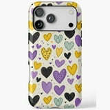 Bold Purple Yellow And Black Hearts iPhone Case 11 to 17 Pro Max ...