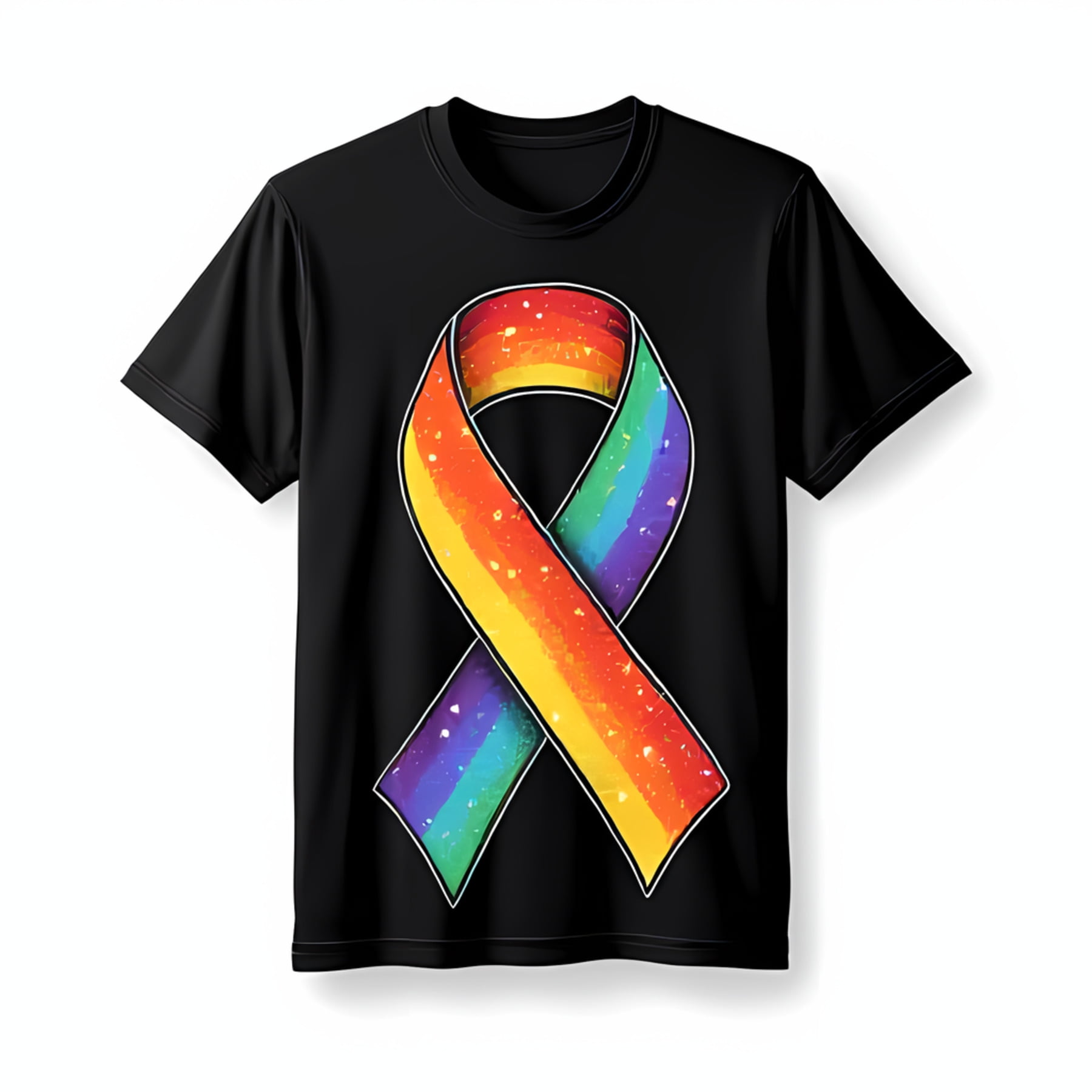Bold Rainbow Ribbon Design on Classic Black T-Shirt LGBTQ Pride ...