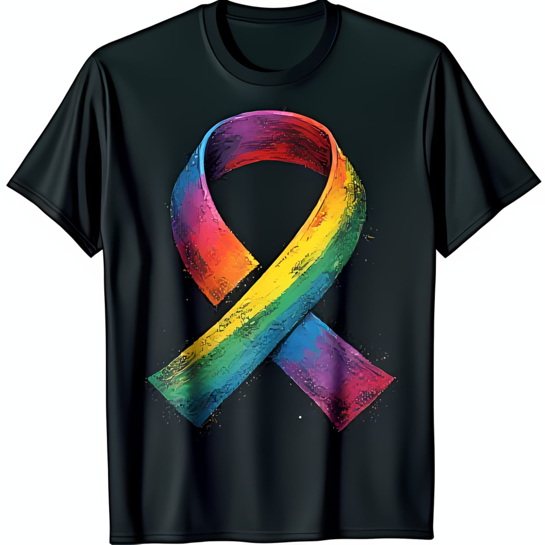 Bold Rainbow Ribbon Graphic on Black T-Shirt Celebrate LGBTQ Pride ...