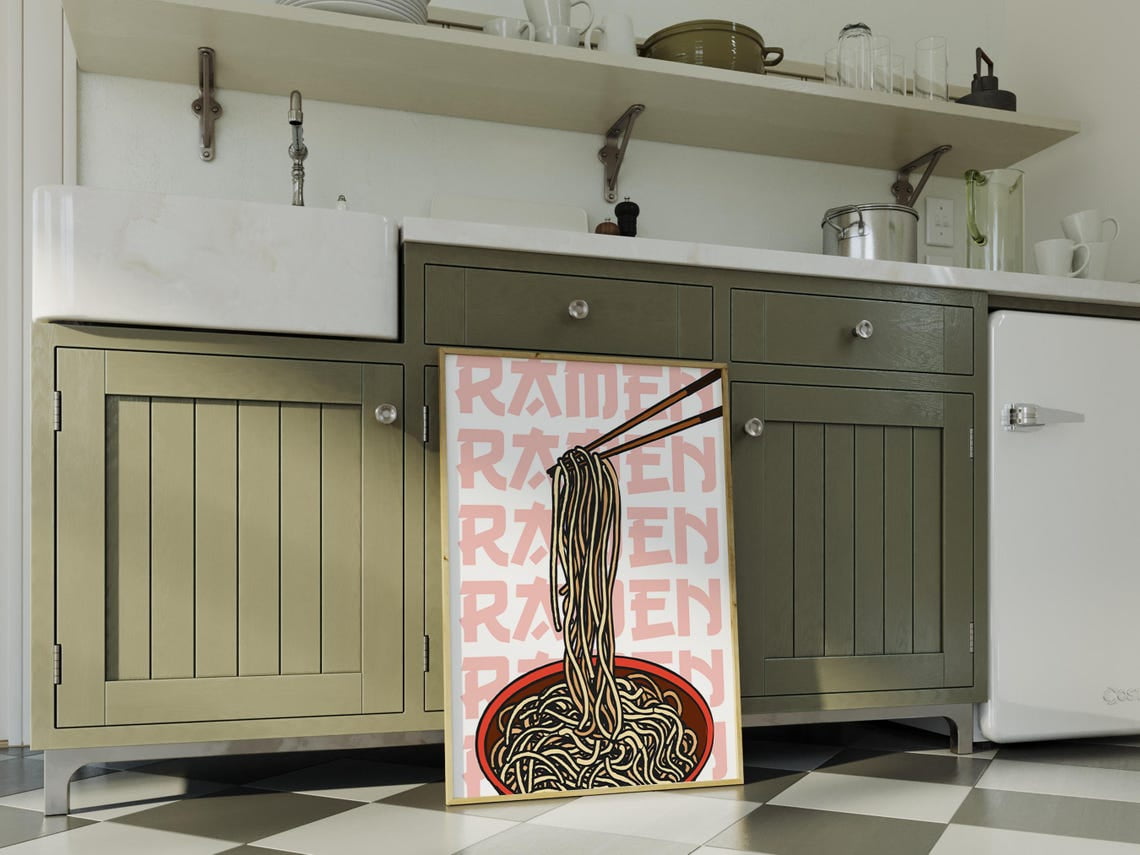 Bold Ramen Art Print With Japanese Typography - Modern Kitchen Wall ...