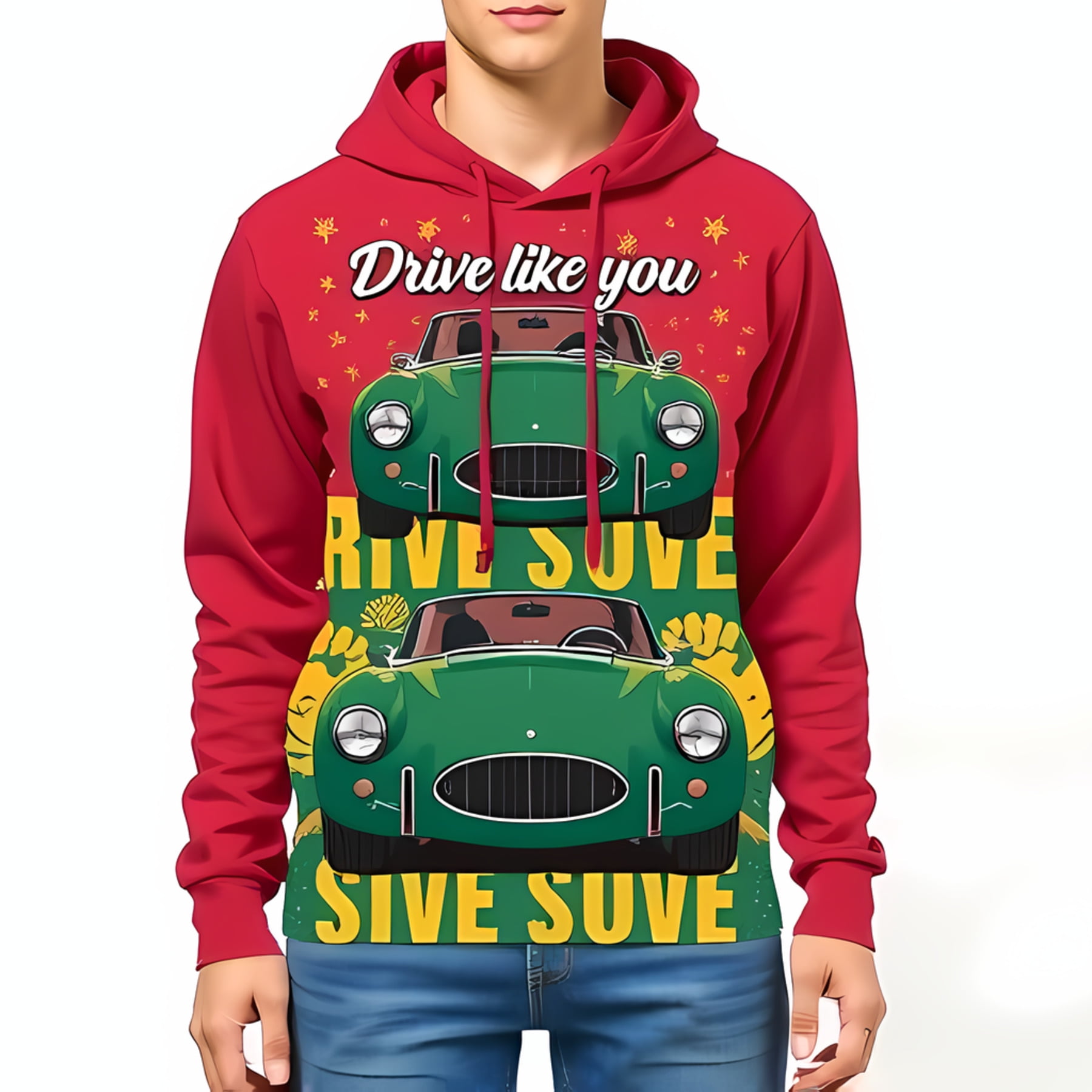 Bold Red 3D Hoodie for Automotive Enthusiasts - Classic Green Sports ...