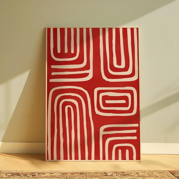 Bold Red Abstract Line Modern Wall Art, Unframed Paper Print Size 24x36 ...