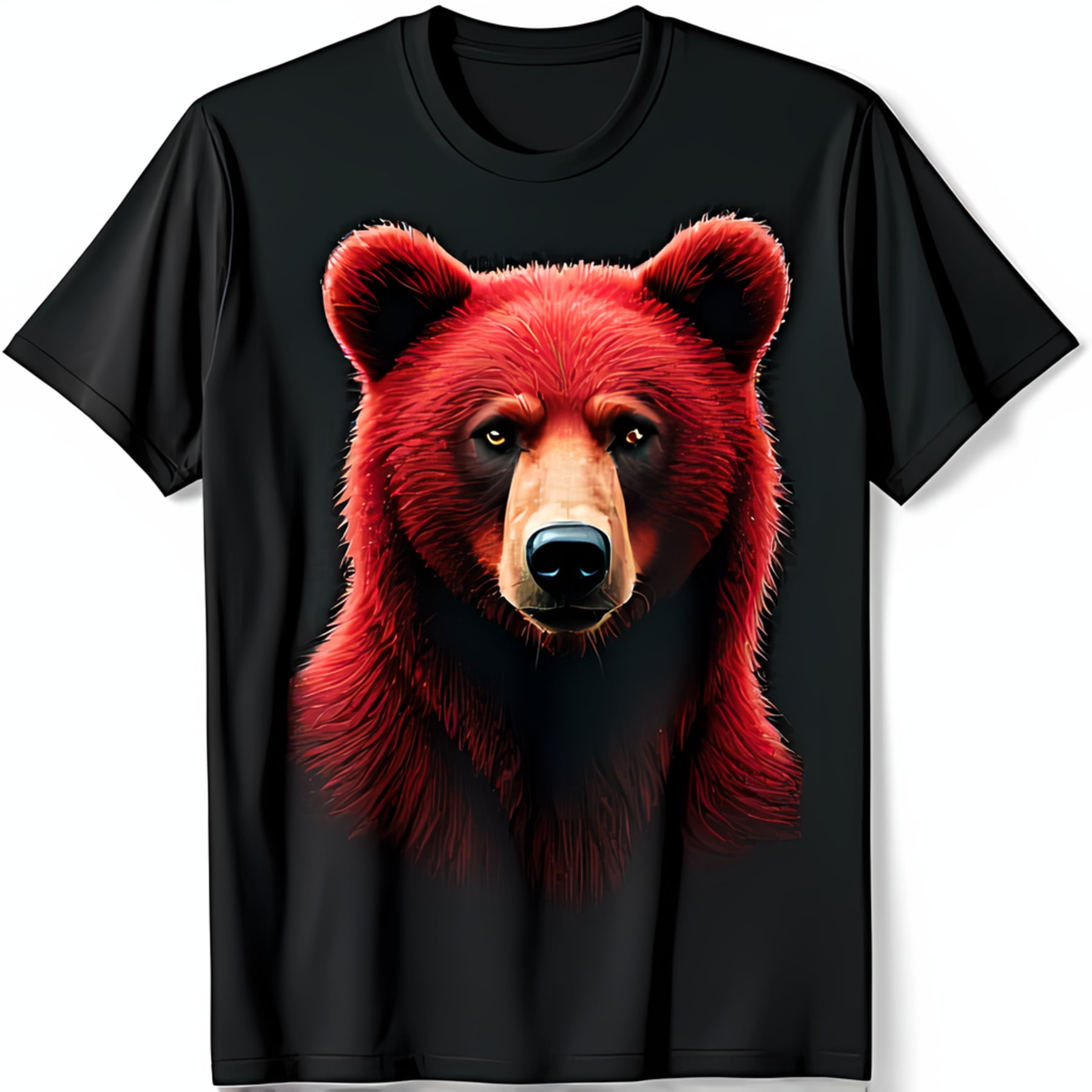 Bold Red Bear Face Graphic on Black T-Shirt Eye Catching Design for ...