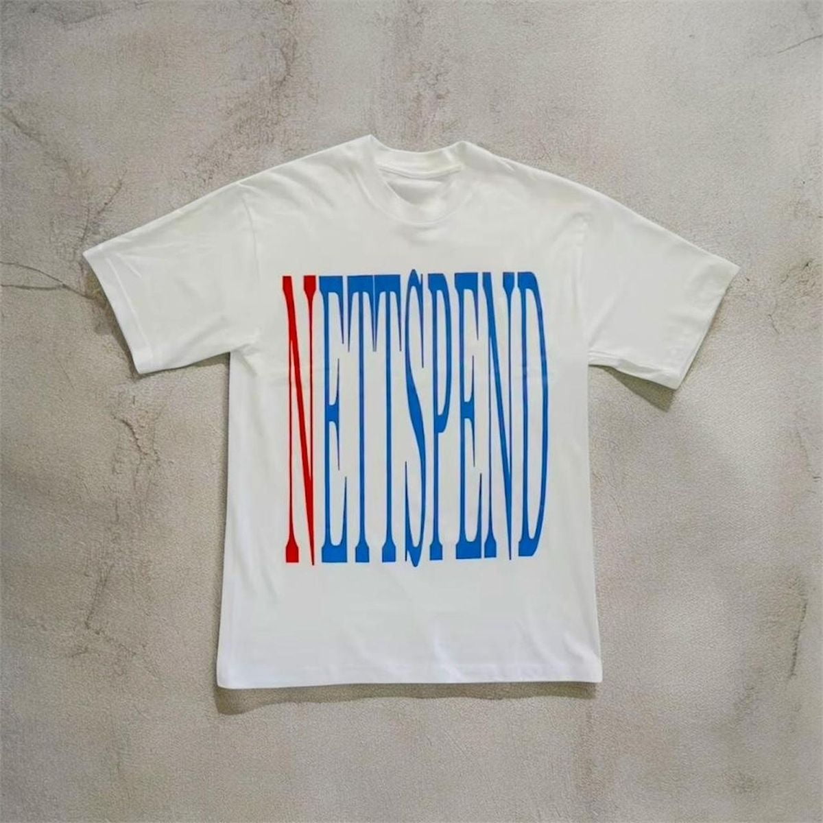 Bold Red Blue Typography Graphic Tee Retro Stretched Text Design Trendy ...